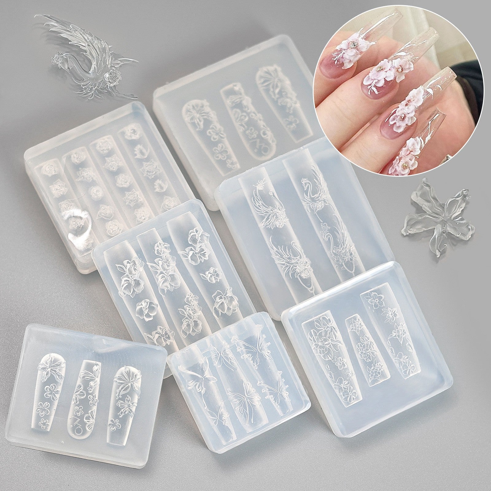 3D Nail Art Silicone Molds Set | Create Fairy-Style Embossed Nails Eff ...